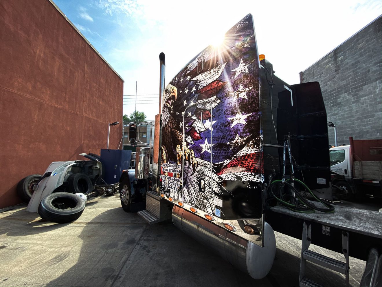 Semi Truck Wrap with Patriotic Design for Skyway Logistics